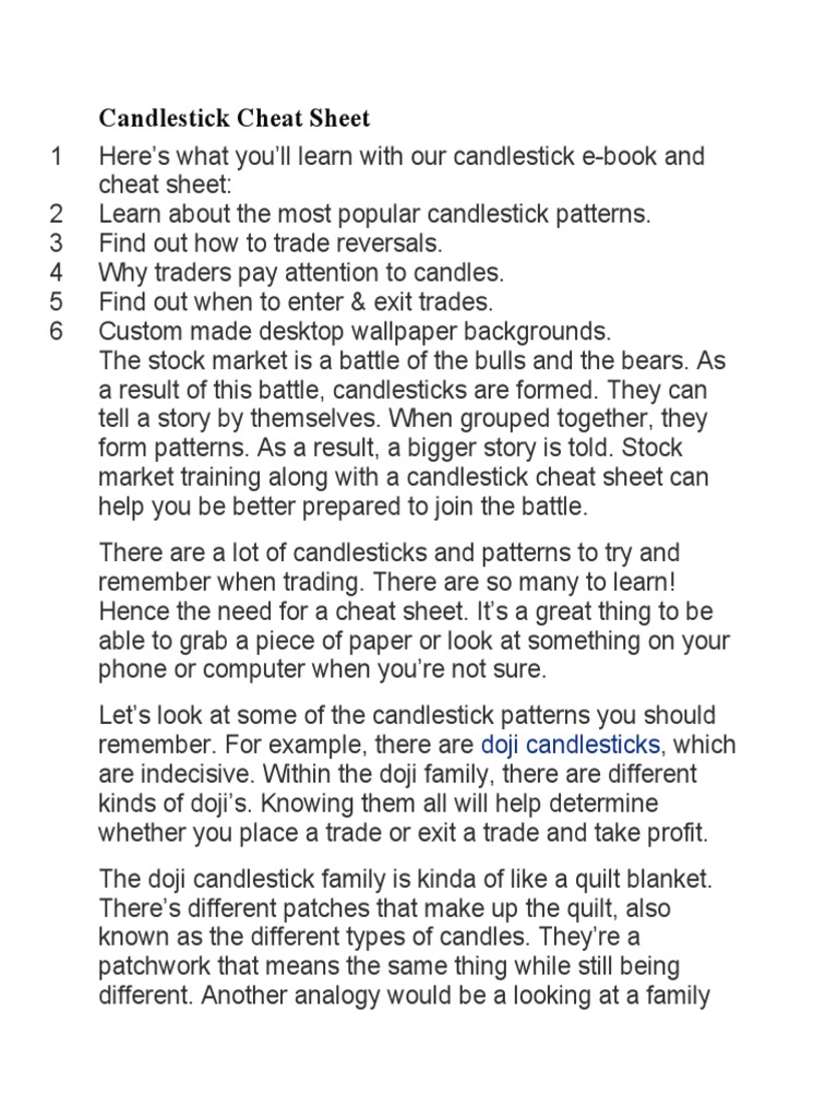 Candlestick Cheat Sheet: Doji Candlesticks | PDF
