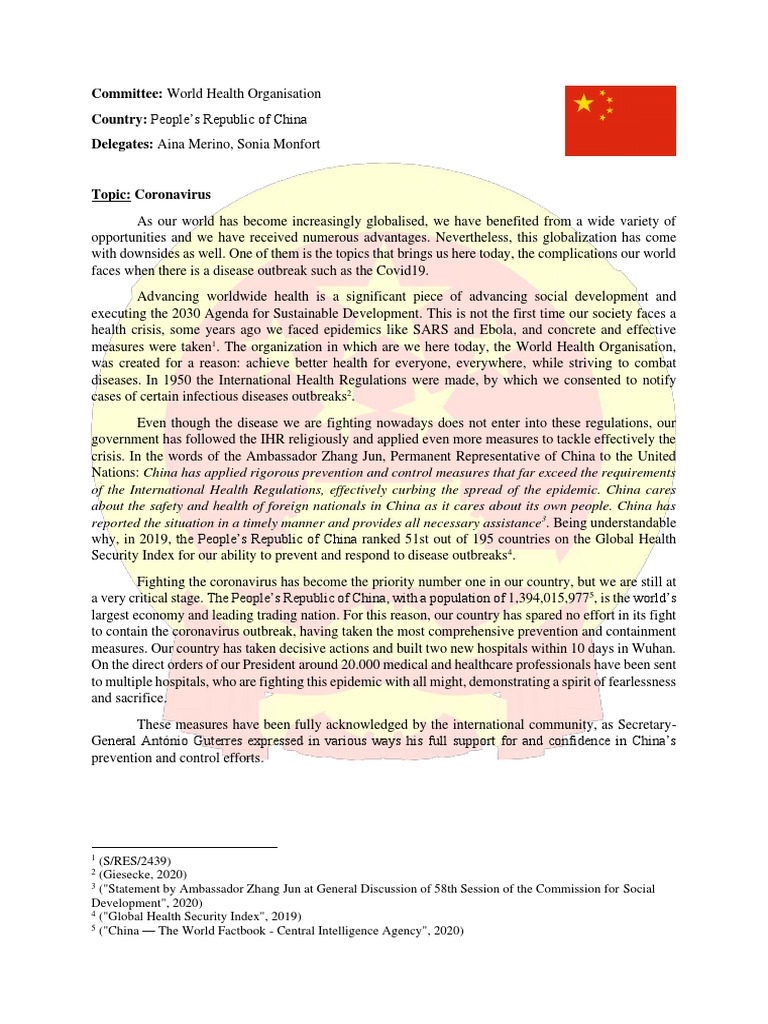 Position Paper MUN | PDF | World Health Organization | China