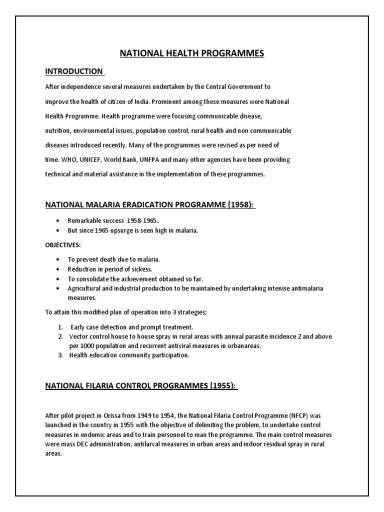National Health Programmes in India: A Review of Key Disease-Specific ...