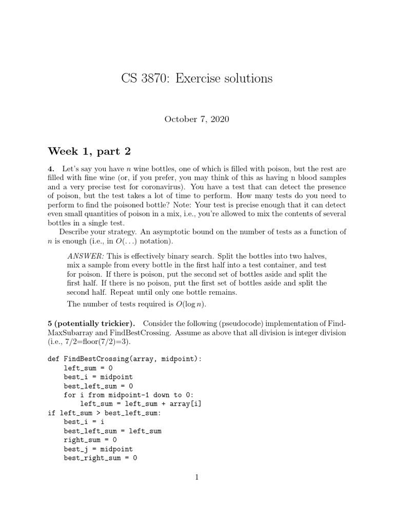 CS 3870: Exercise Solutions: Week 1, Part 2 | Download Free PDF ...