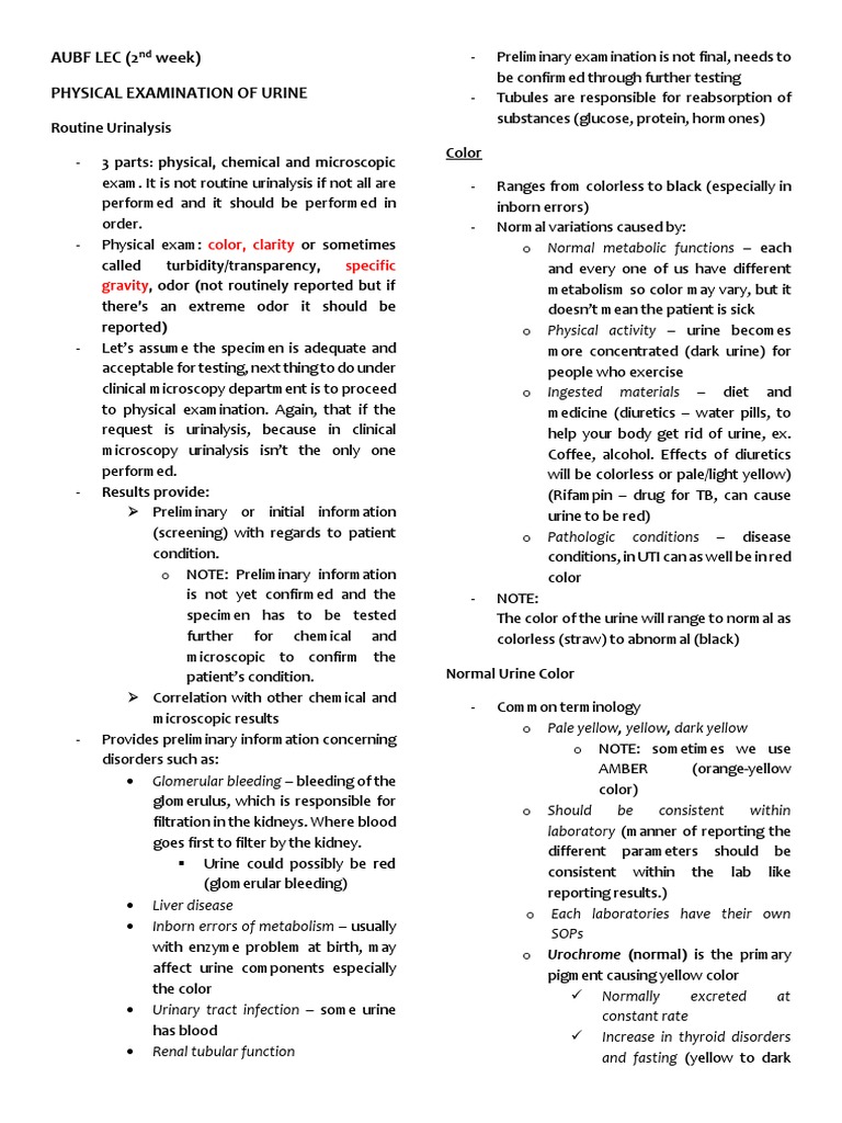 Aubf Lec (2 Week) Physical Examination of Urine: Color, Clarity ... Aubf Lec (2 Week) Physical Examination of Urine: Color, Clarity ...
