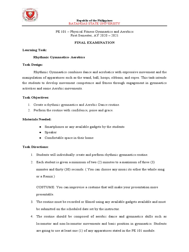 Pe 101 Final Examination | PDF | Gymnastics | Hobbies