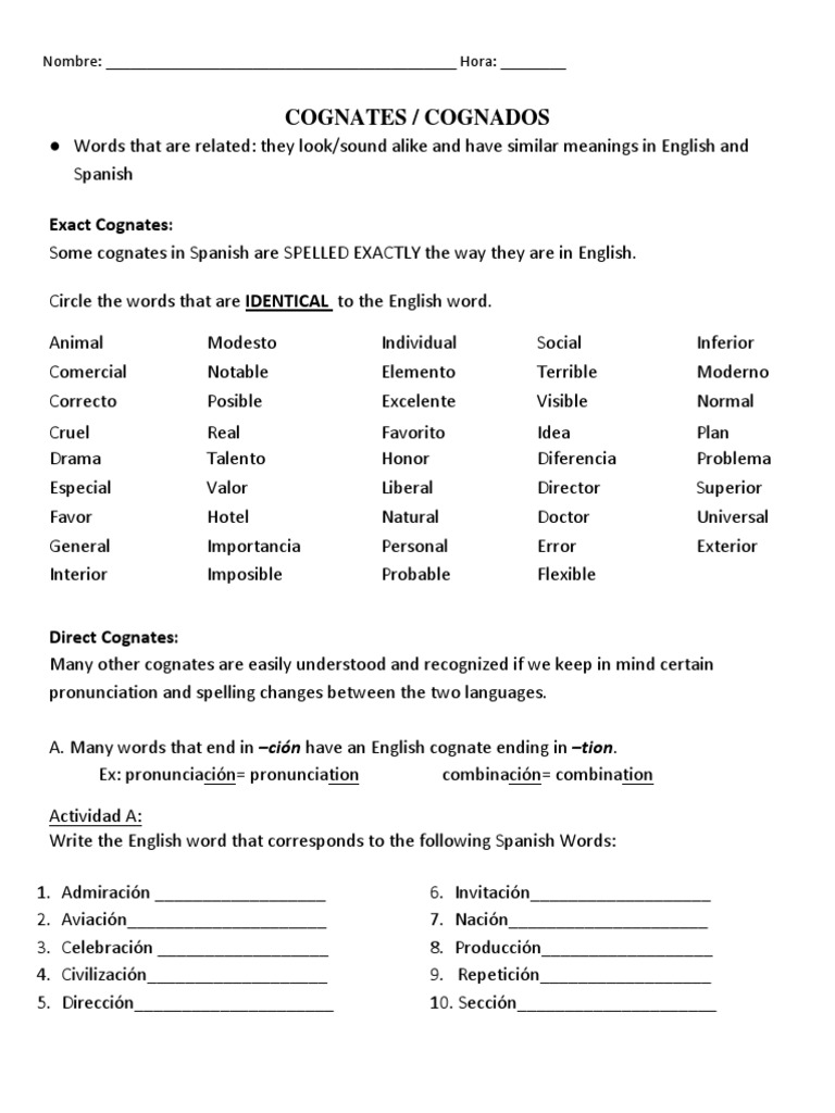 Cognates / Cognados | PDF | English Language | Linguistics