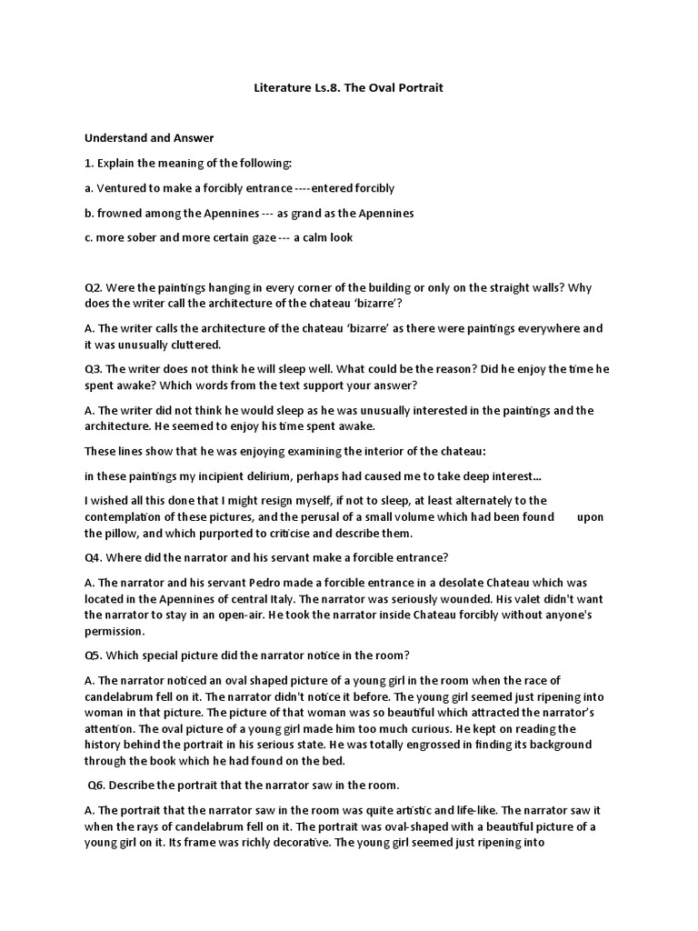 Literature Ls.8. The Oval Portrait: Understand and Answer | PDF | The Arts