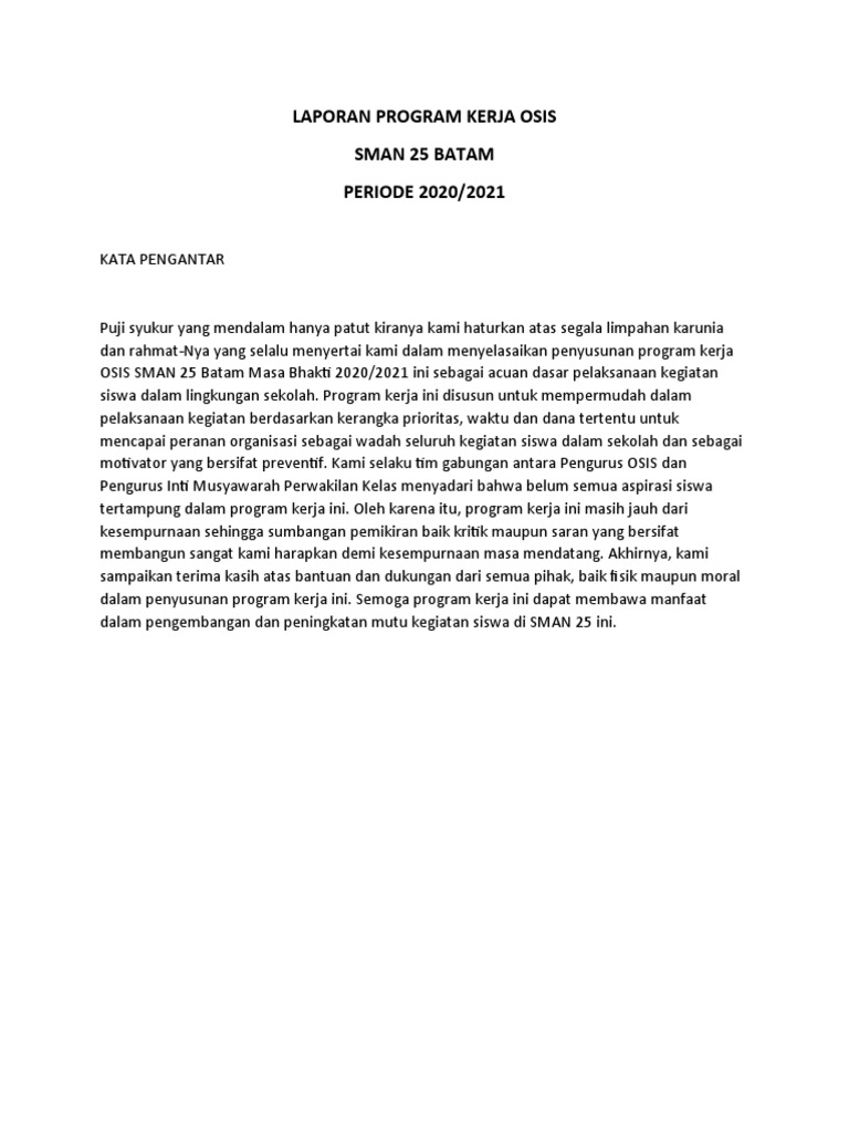 Laporan Program Kerja Osis JK | PDF
