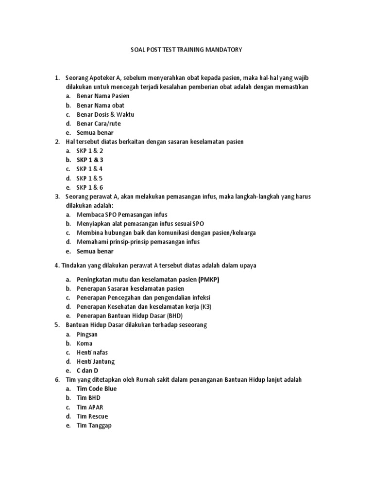 Soal Post Test Training Mandatory | PDF