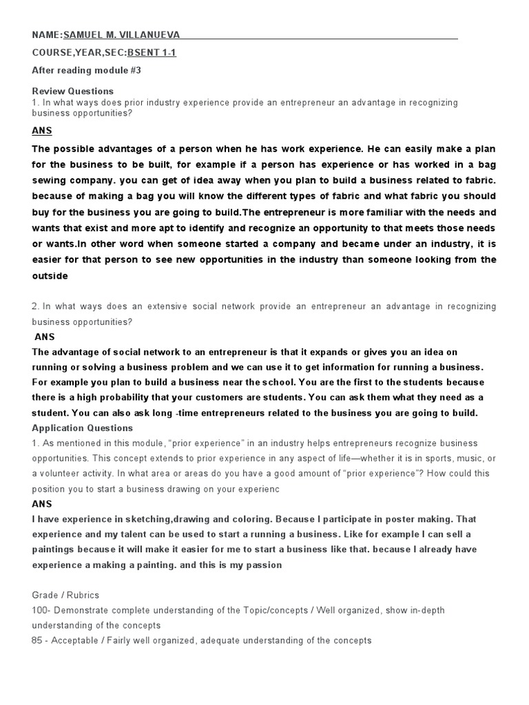 Villanueva, Samuel M. Act 3 Entrep | PDF | Experience | Entrepreneurship