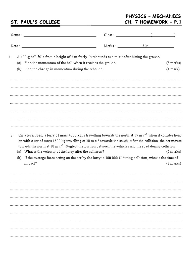 PHYSICS MECHANICS HOMEWORK | PDF | Collision | Momentum