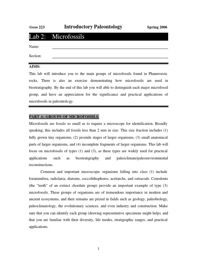 Lab 2: Microfossils: Introductory Paleontology | PDF | Earth Sciences | Nature