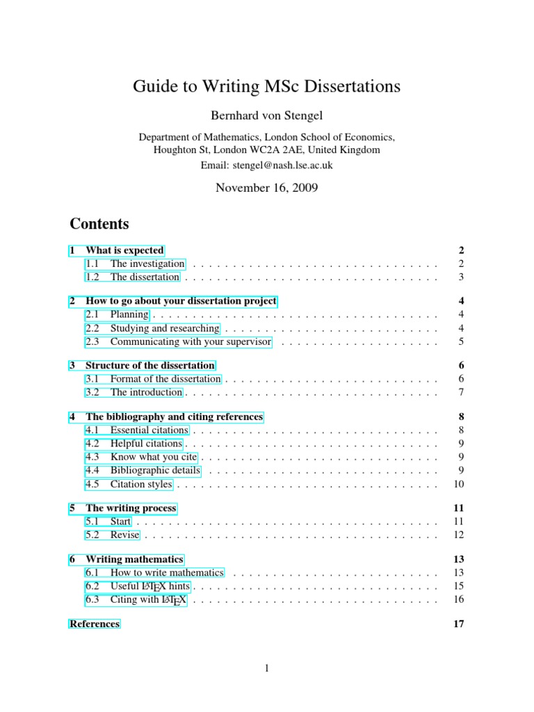 Guide To Writing MSC Dissertations: Bernhard Von Stengel | PDF ...