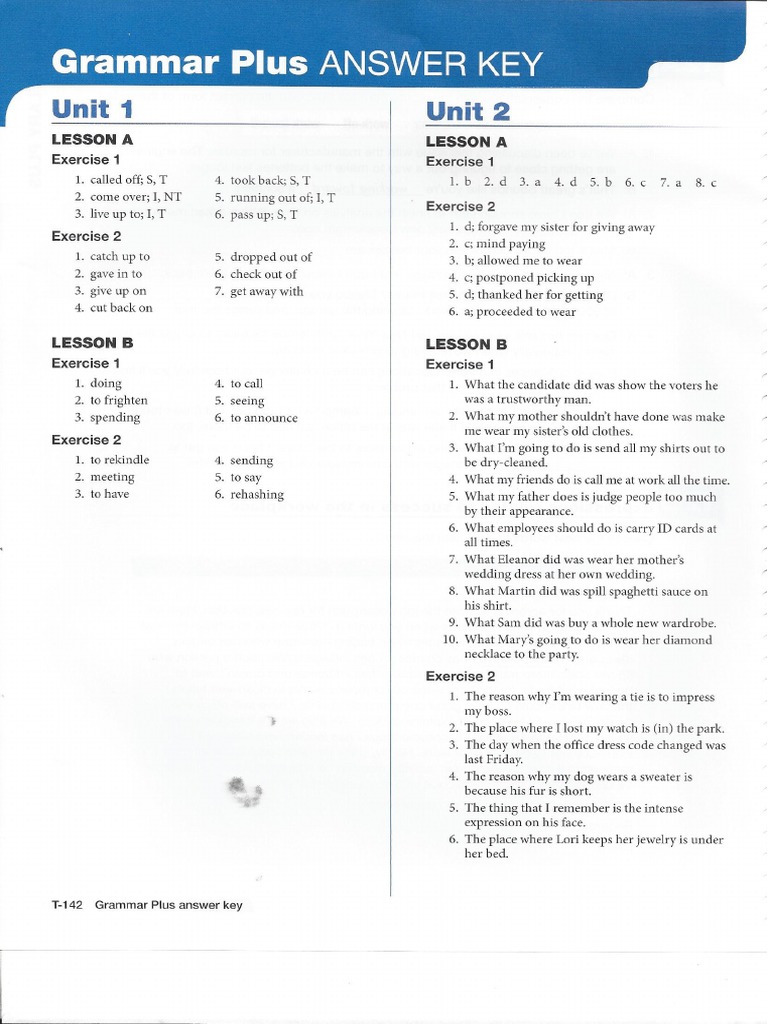 Passages - Level 2 - Grammar Plus and Vocabulary Plus Answer Key | PDF
