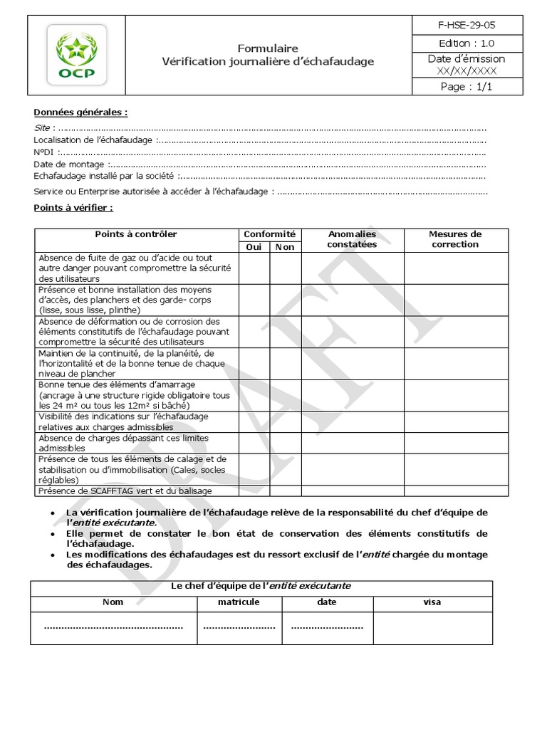 Vérification Journalière Échafaudage Roulant | PDF