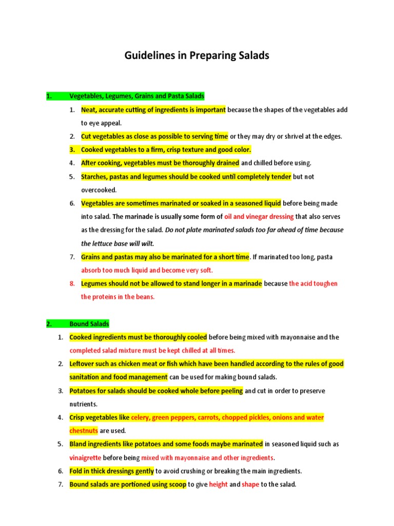 Salad Preparation Guidelines | PDF | Salad | Marination