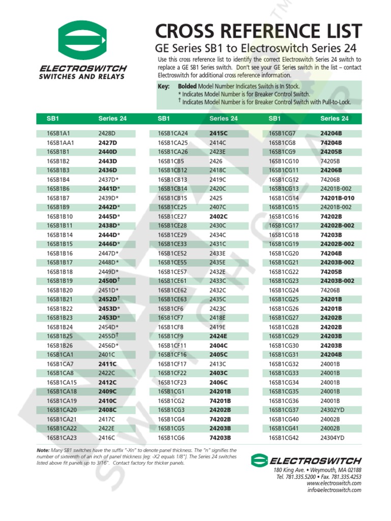 Cross Reference List: GE Series SB1 To Electroswitch Series 24 | PDF ...