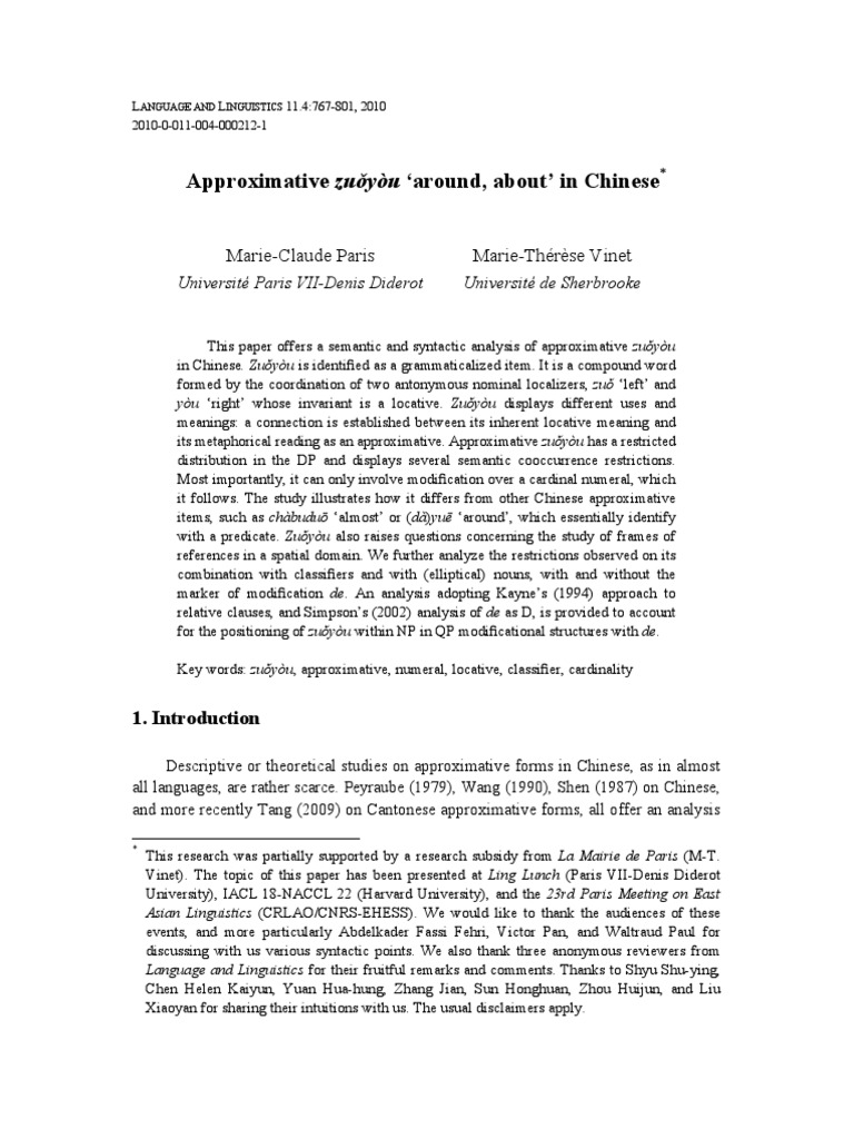 Analyzing the Semantic and Syntactic Properties of the Chinese ...