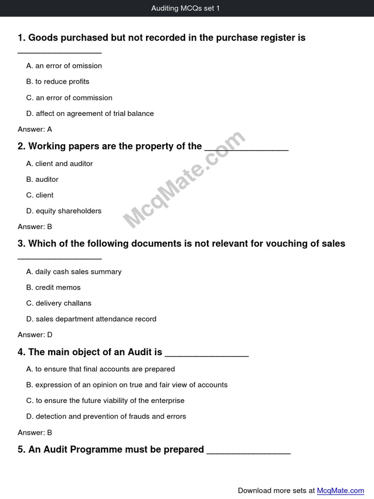 Auditing Solved MCQs Set 1 | PDF Auditing Solved MCQs Set 1 | PDF