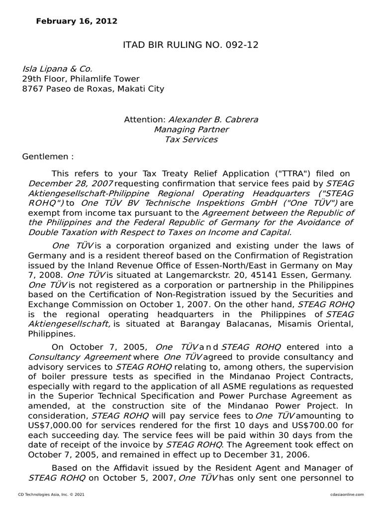 2012 ITAD - BIR - Ruling - No. - 092 1220210505 11 1ig3ujm | PDF ...