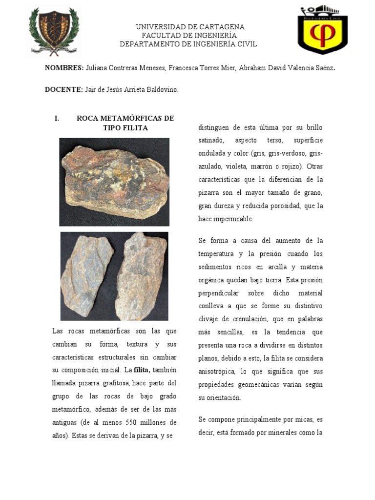Roca Metamórficas de Tipo Filita | PDF | Naturaleza | Materiales