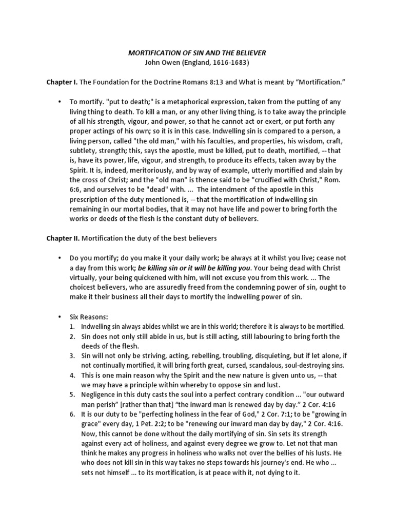 Mortification of Sin by John Owen | PDF