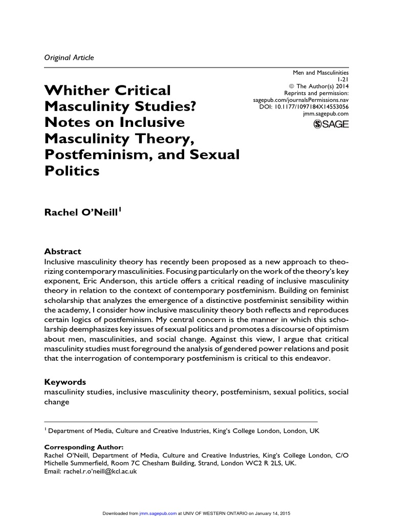 Whither Critical Masculinity Studies Notes On Inclusive Masculinity