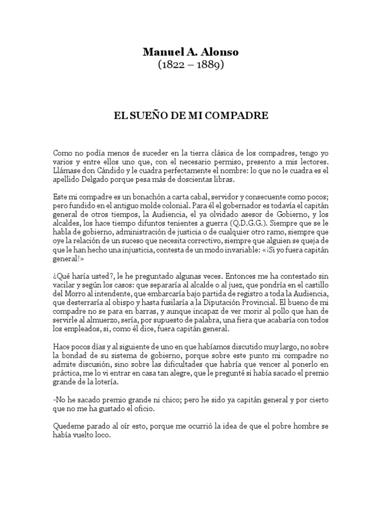 El Sueño de Mi Compadre - Manuel A. Alonso | PDF