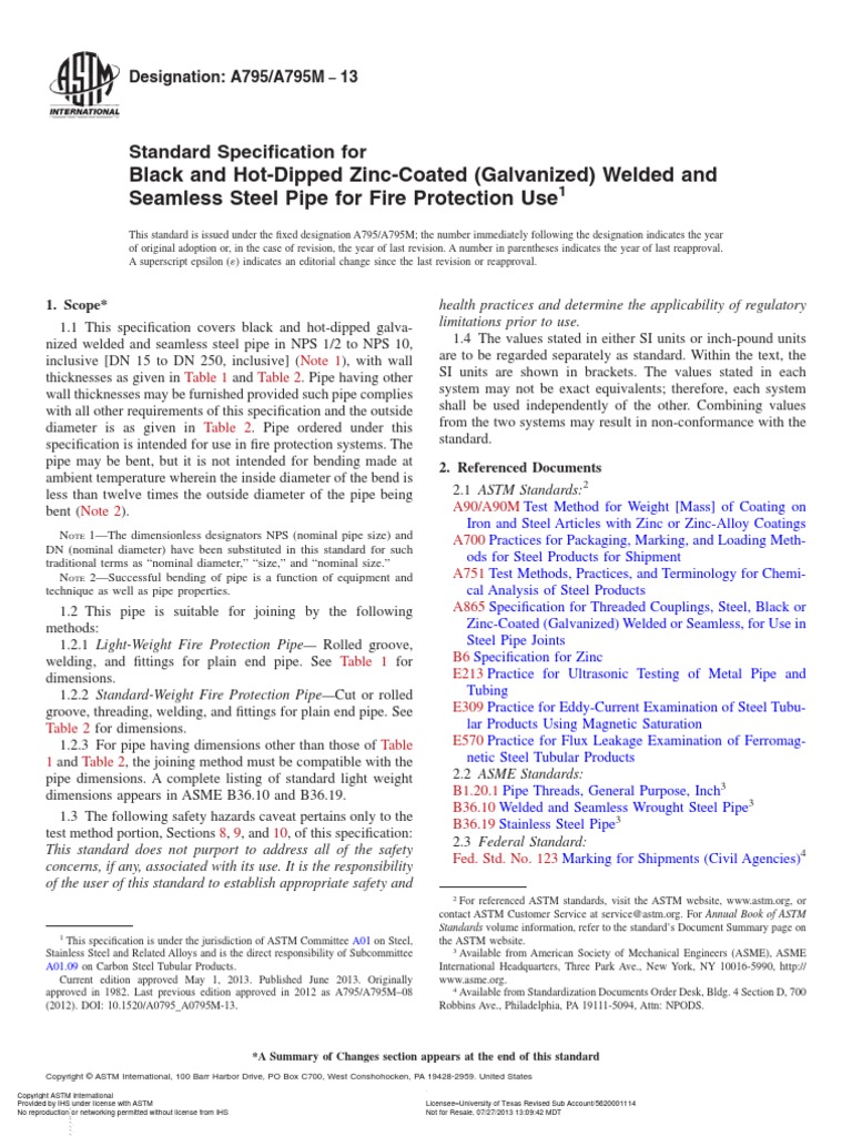 Astm A795 - A795m - 13 | PDF | Pipe (Fluid Conveyance) | Chemical ...