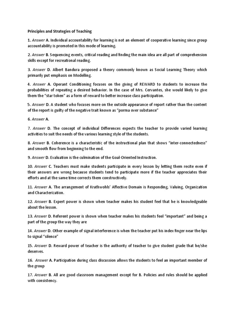 Answer Key | PDF | Curriculum | Learning