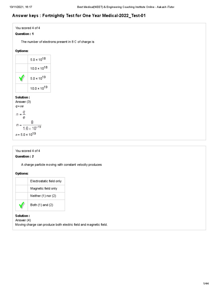 Aakash FT1 Test Medical | PDF | Fertilisation | Reproduction