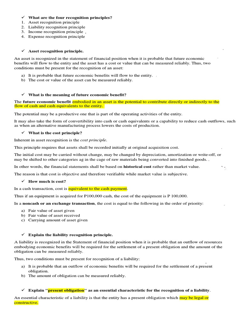 4 Recognition Principles | PDF | Expense | Revenue