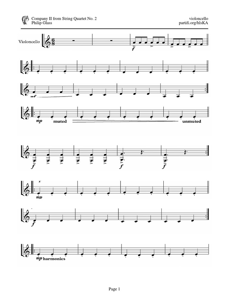 Company II From String Quartet No. 2 Philip Glass Violoncello | PDF