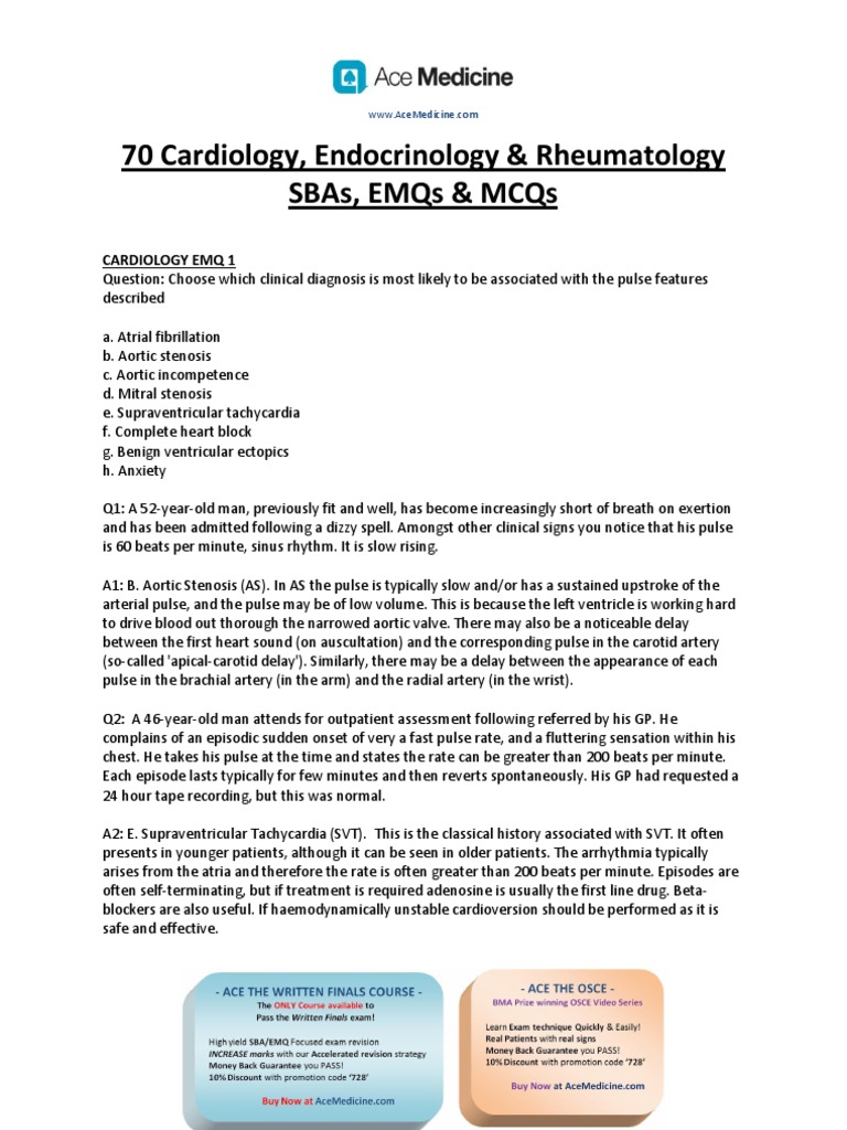Cardiology Exam Questions & Answers | PDF | Heart Failure | Heart