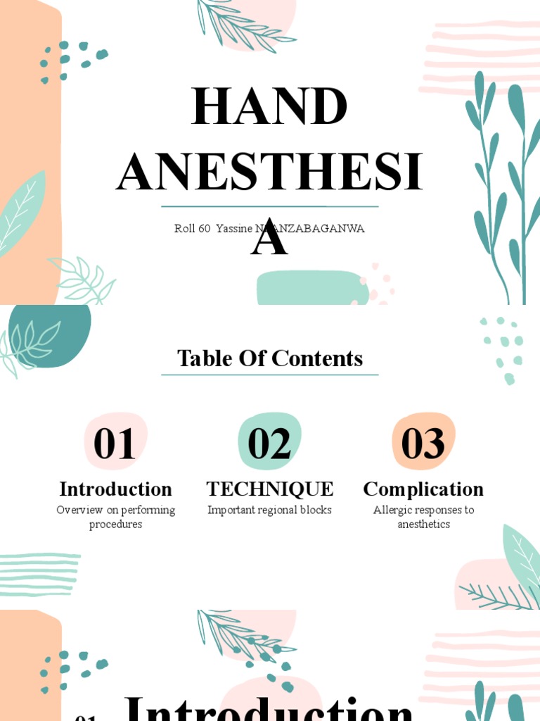 Hand Anesthesi A: Roll 60 Yassine NSANZABAGANWA | PDF | Anesthesia | Hand