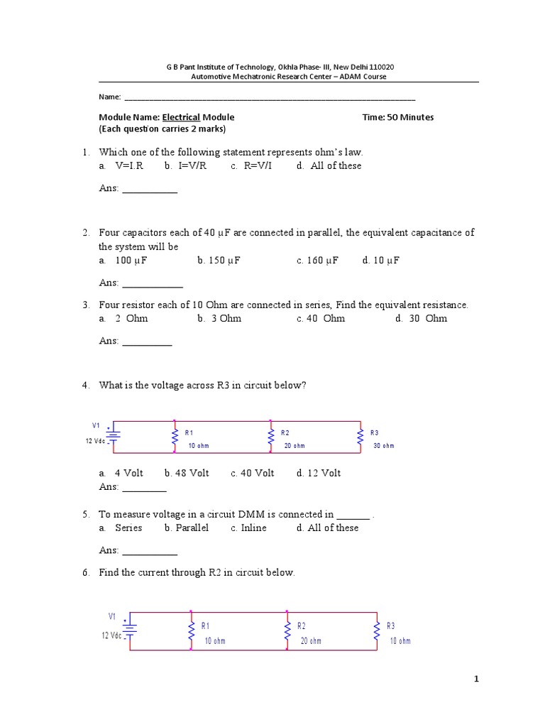 Electrical Questions | Download Free PDF | Series And Parallel Circuits ...