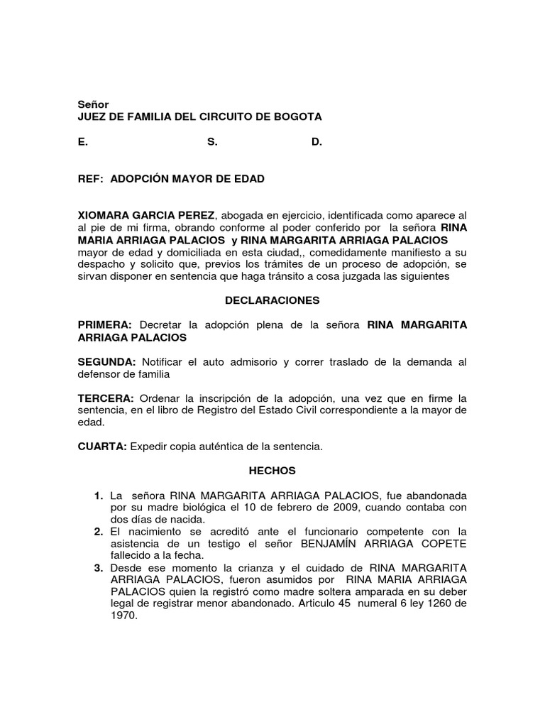 Demanda de Adopción | PDF | Adopción | Justicia