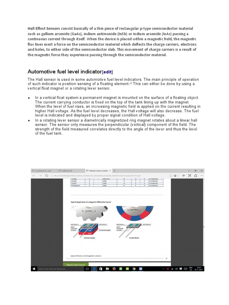 The Use of Hall Effect Sensors in Automotive Fuel Level Indicators | PDF
