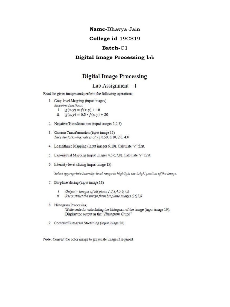 DIP Lab Gray Level Transformations | PDF | Logarithm | Rgb Color Model
