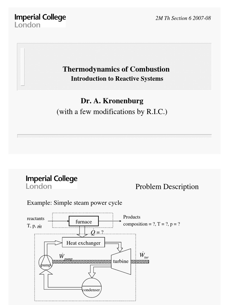 Thermodynamics of Combustion: (With A Few Modifications by R.I.C ...
