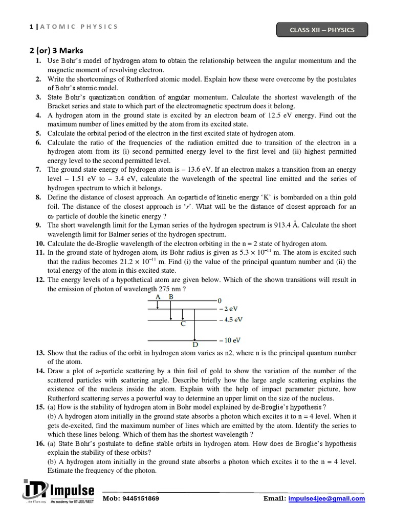 2 (Or) 3 Marks: Atomic Physics | PDF | Atoms | Electron