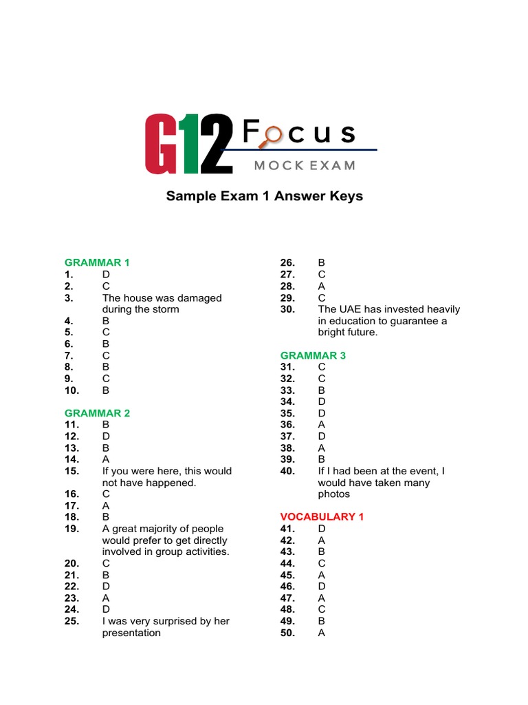 G12 Focus Intervention - Sample Example 1 Answer Keys | PDF