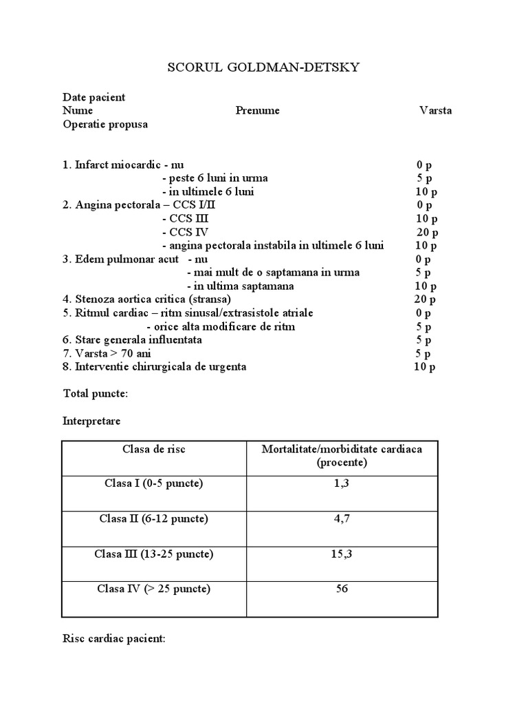 Anexa IV - Scor Risc Cardiac Goldman-Detsky | PDF