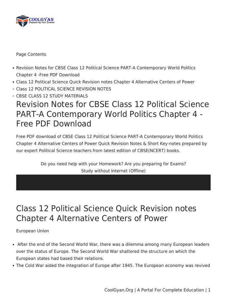 Chapter 4 Notes-Alternative Centres of Power | PDF | European Economic ...