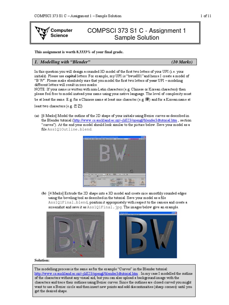 Compsci 373 S1 C Assignment 1 Sample Solution 1 Modelling With Blender 10 Marks Pdf 