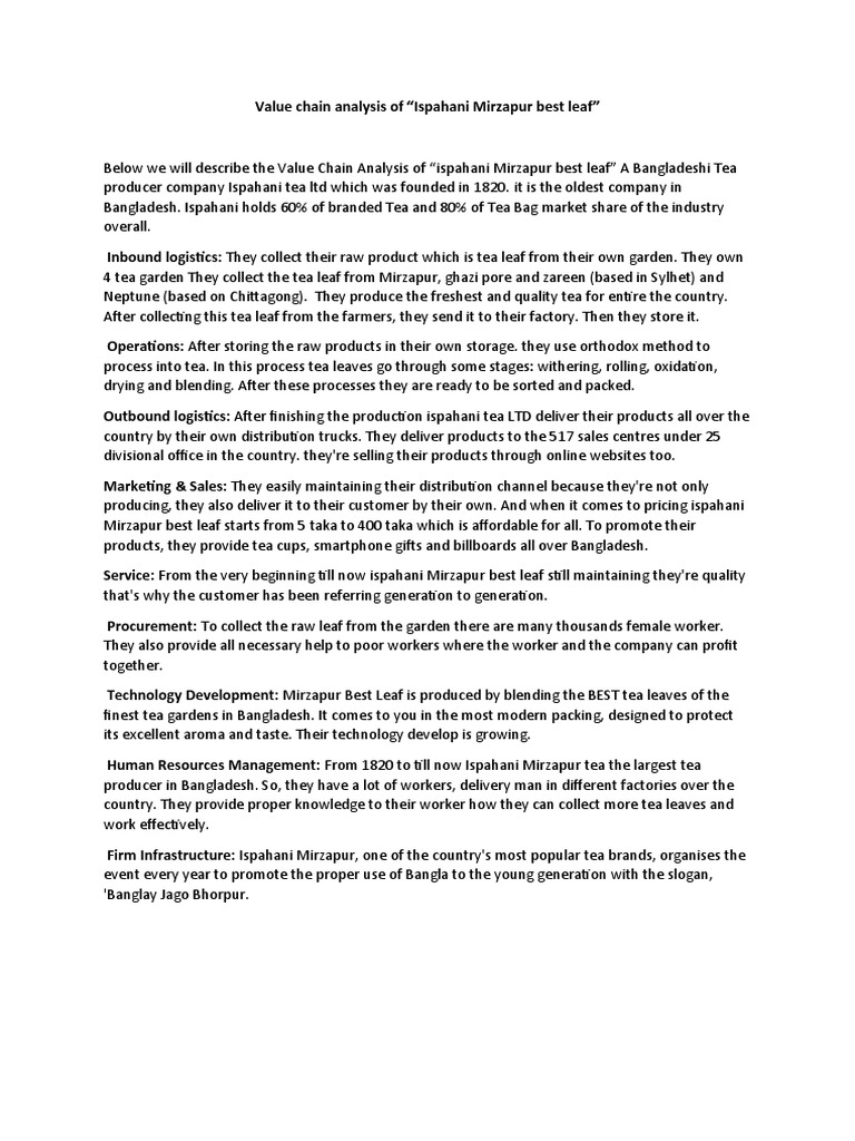 Value Chain Analysis of | PDF | Tea | Value Chain