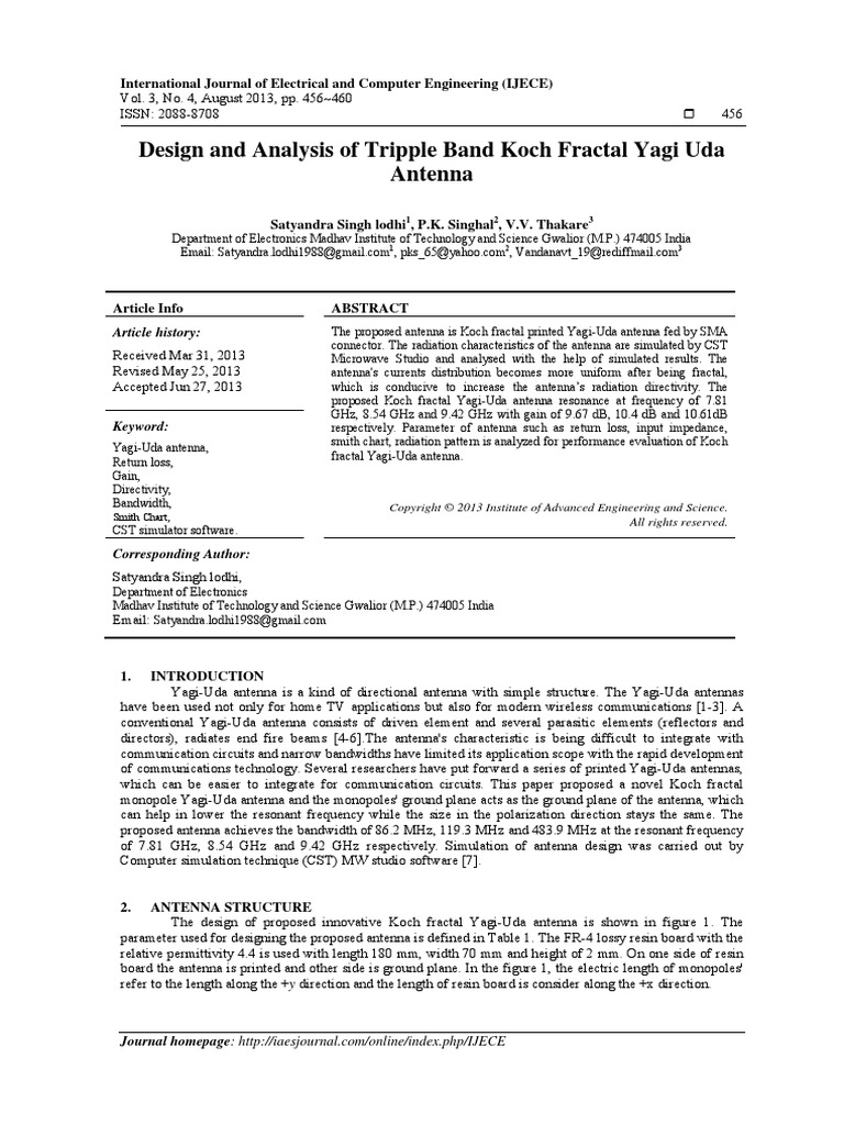 Design and Analysis of Tripple Band Koch Fractal Yagi Uda Antenna IJECW ...