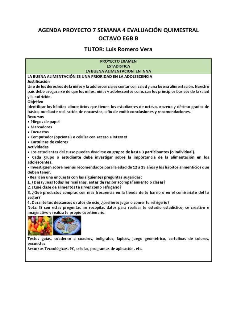 Proyecto 7 Semana 4 Evaluación Quimestral Octavo Egb B | PDF