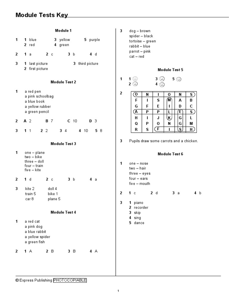 Smiles 1 Module Tests Key | PDF