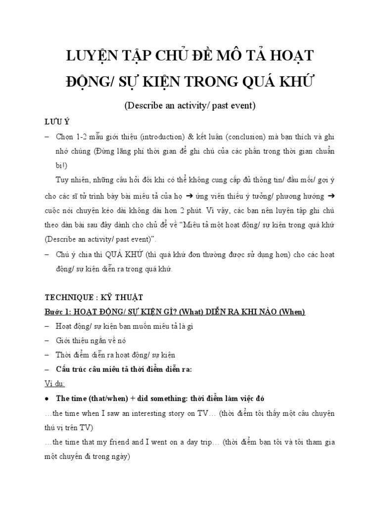 Practice-Describe An Activity-Past Event | PDF