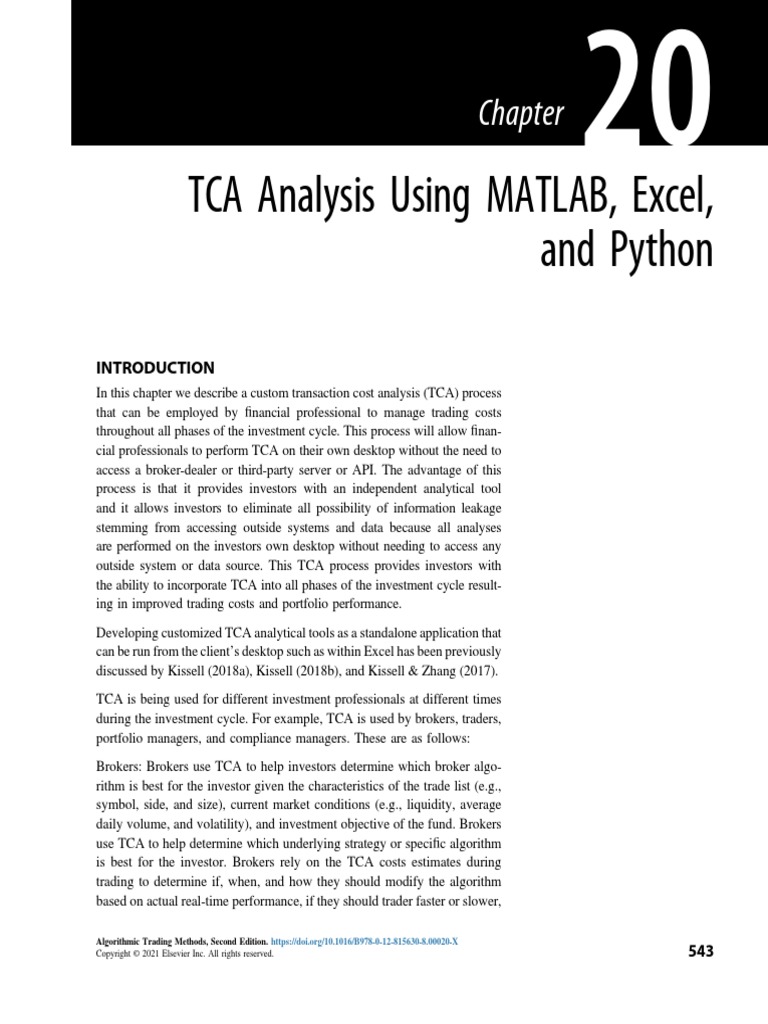 Chapter 20 TCA Analysis Using MATLAB Excel A 2021 Algorithmic Trading ...