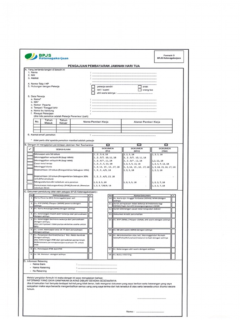 Form BPJS JAMSOSTEK | PDF