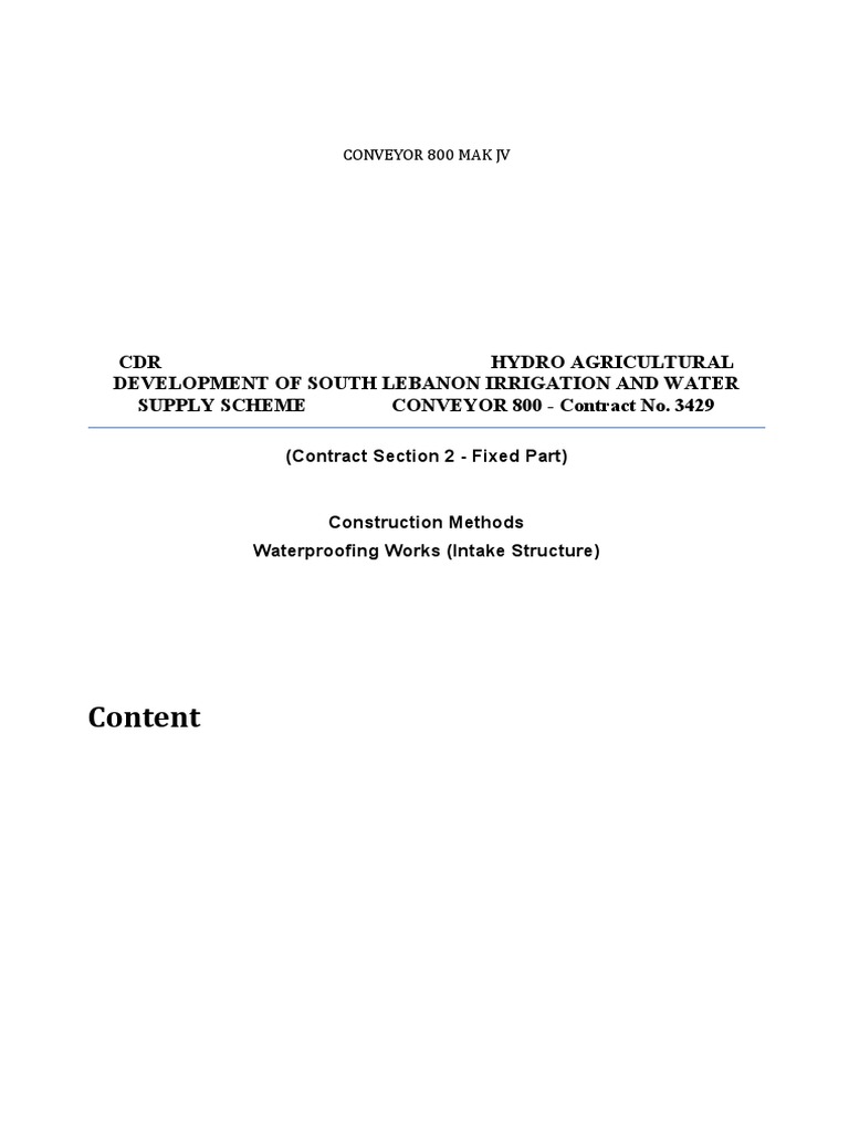 Waterproofing Works For Intake Structure Method Statement | PDF ...